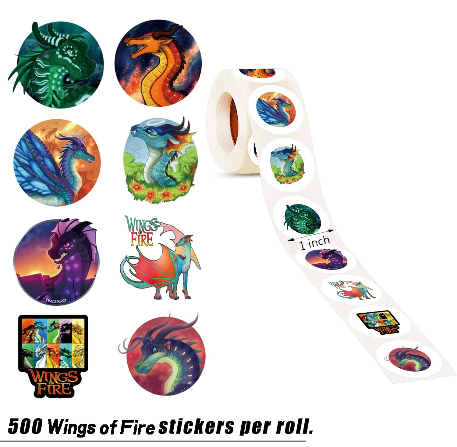 500Pcs Wings of Fire Stickers, 1 Inch Labels with 8 Patterns Decals Rolls Self Adhesive Seals for Scrapbooking Cards Envelopes，for Kids Teens Adults for Birthday Party Decor Supply Reward…