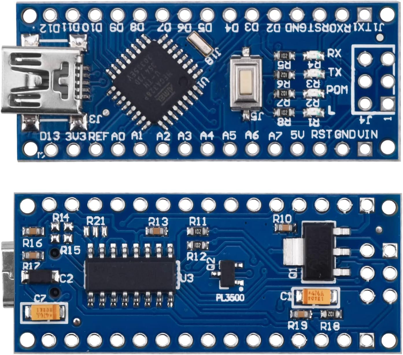 2-Pack Nano Board, Aideepen V3.0 Nano ATmega328P CH-340 Development Board Without Cable Mini USB Port with 30 PIN Headers Pin Unsoldered