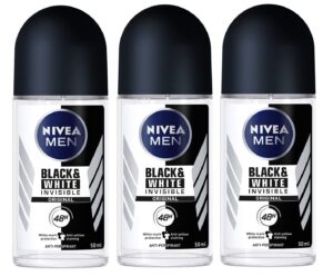 nivea men bundle of 3 nivea for men, black & white, invisible, original, 48 hours antiperspirant deodorant roll on 50ml (pack of 3)