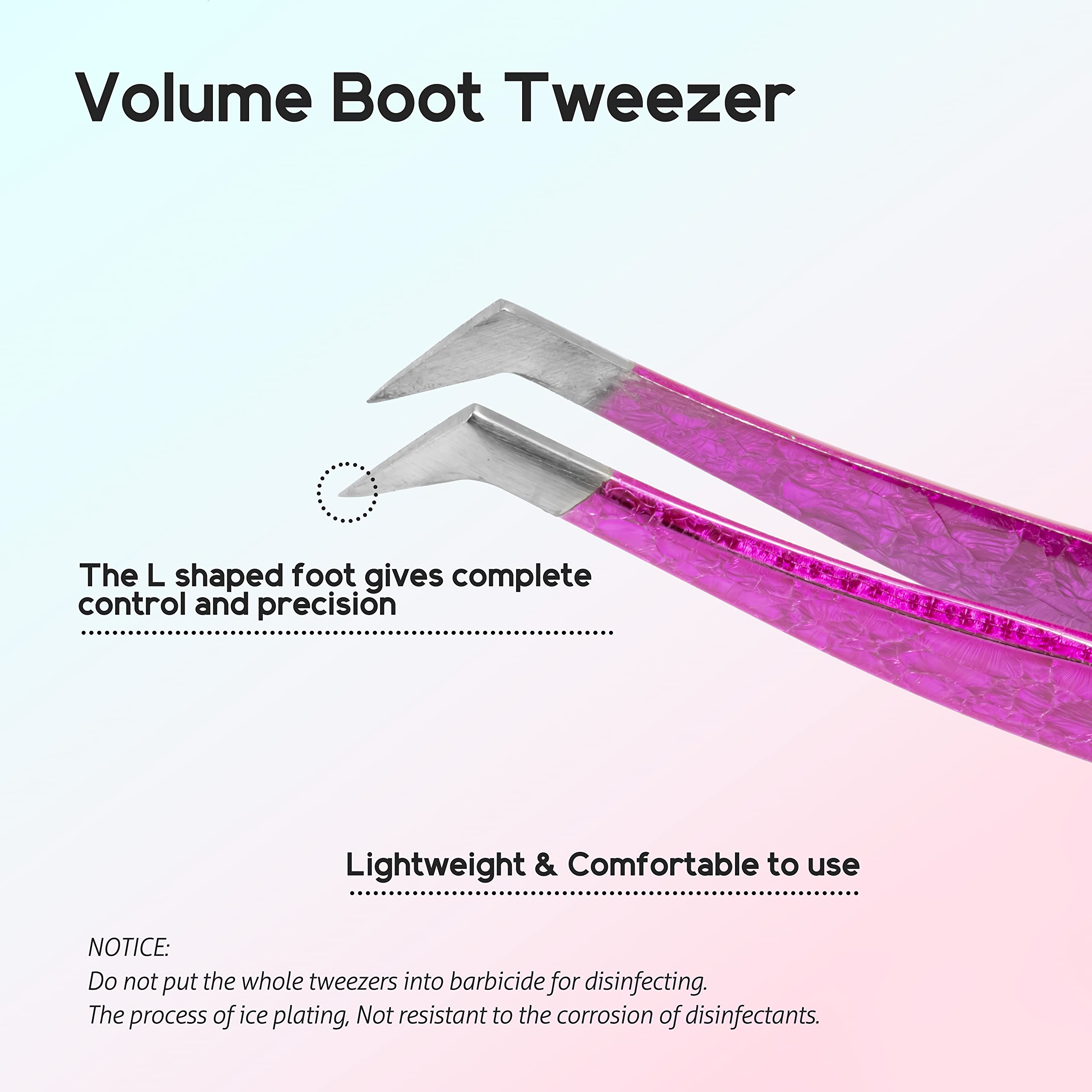 VAVALASH Lash Tweezers For Eyelash Extensions Pink Ice Crack Volume Boot Tweezers For Making Volume And Classic Fans 1 PCS Professional Individual Lashes Tweezer (Pink, V02）