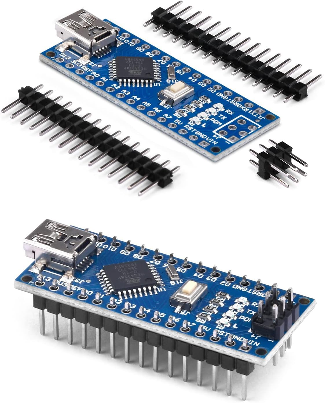 2-Pack Nano Board, Aideepen V3.0 Nano ATmega328P CH-340 Development Board Without Cable Mini USB Port with 30 PIN Headers Pin Unsoldered