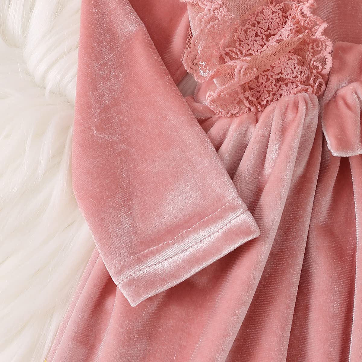 Toddler Velvet Dress Long Sleeve Velvet Tutu Dresses Baby Girls Velvet Ruffle A-Line Dress Infant Princess Christmas Birthday Wedding Velvet Party Fall Winter Outfit Light Pink 6-9 Months