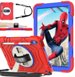 bmouo case for ipad 10th generation - with screen protector, 360 rotating stand & pencil holder & hand shoulder strap shockproof case for ipad 10th generation 10.9 inch 2022, red