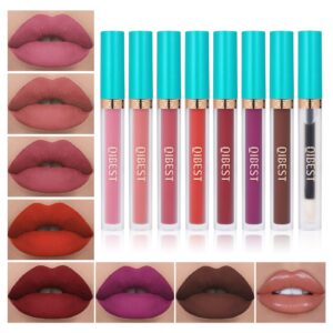 qibest 7 matte liquid lipstick with 1 lip plumber gloss makeup set long lasting high pigmented velvety waterproof nude lipgloss kit make up gift sets for women girls