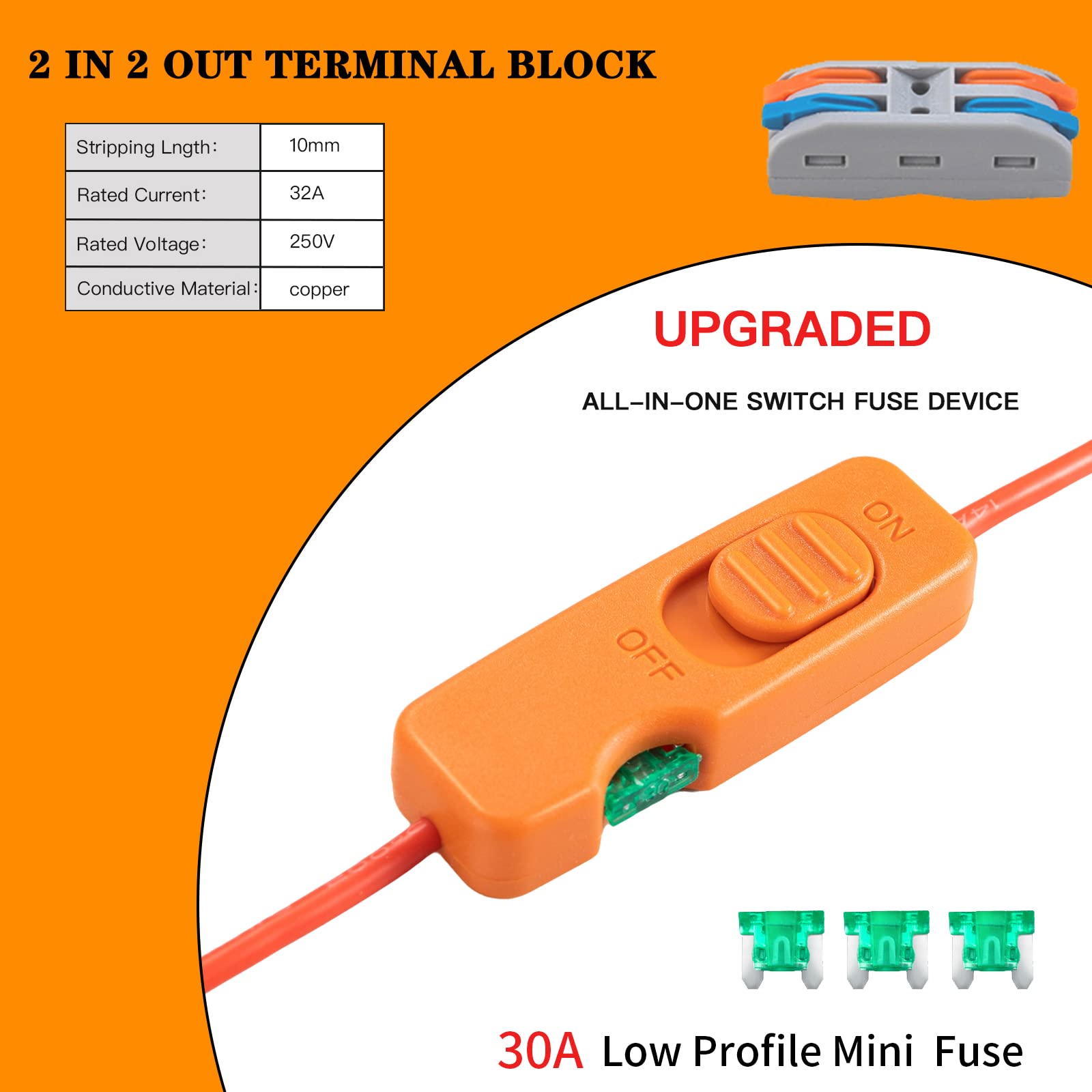 Upgraded 18V Battery Adapter for Ridgid AEG 18V Hyper Battery Adapter All-in-one Design of The Fuse and Switch Power Tool Battery Converter Kit 14 Gauge with Fuses & Wire Terminals