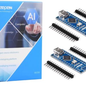 2-Pack Nano Board, Aideepen V3.0 Nano ATmega328P CH-340 Development Board Without Cable Mini USB Port with 30 PIN Headers Pin Unsoldered