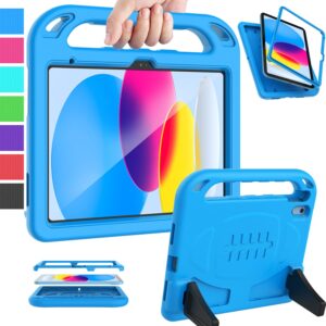 supnice ipad 10th generation case for kids, ipad 10.9 inch case with built-in screen protector, durable lightweight shockproof handle stand child cover case for ipad 10th gen 2022 release - blue