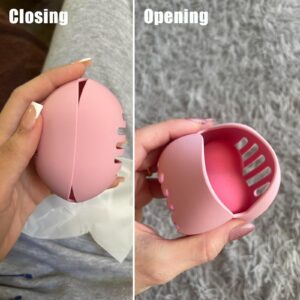 Fauxomor Makeup Sponge Holder,Double-sided Stripe Vents Silicone Beauty Blender Holder for Travel,Shatterproof Make Up Sponge Travel Case for All Sponges,Pink,1 Count (BLENDER NOT INCLUDED)