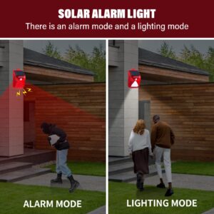 4 Pack Solar Alarm Motion Detector with Sound Light 129dB 6 LEDs Strobe Alarm Motion Sensor Outdoor Security Alarm Siren Waterproof Motion Activated Alarms for Farm, Barn, Villa, Home, Yard