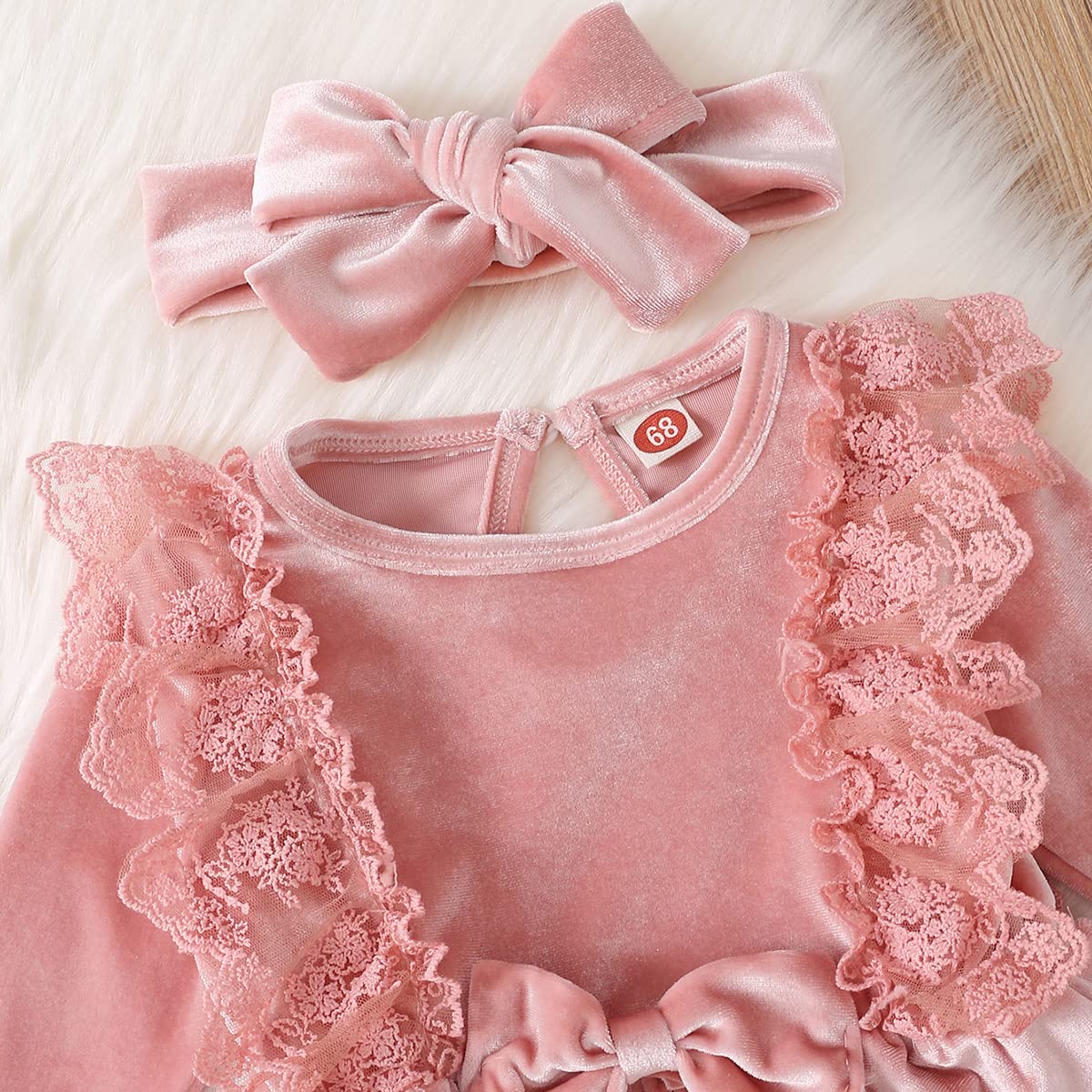 Toddler Velvet Dress Long Sleeve Velvet Tutu Dresses Baby Girls Velvet Ruffle A-Line Dress Infant Princess Christmas Birthday Wedding Velvet Party Fall Winter Outfit Light Pink 6-9 Months