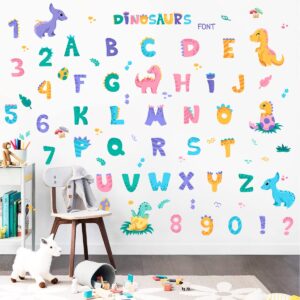 woyinis dino alphabets wall stickers peel & stick vinyl dinosaur abc numbers wall decal colorful classroom kids room playroom baby nursery wall decor early education learning tools