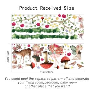 SUPERDANT Forest Fairy Wall Decals Mushroom Meadow Wall Sticker Watercolor Deer Rabbit Bird Wall Paper Sticker 2 Sheet/Set Vinyl Wall Art for Girl's Room Nursery