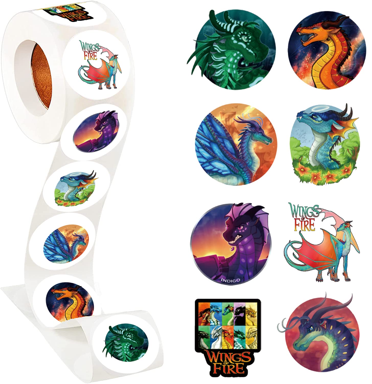 500Pcs Wings of Fire Stickers, 1 Inch Labels with 8 Patterns Decals Rolls Self Adhesive Seals for Scrapbooking Cards Envelopes，for Kids Teens Adults for Birthday Party Decor Supply Reward…