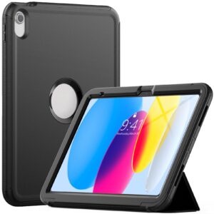 seymac stock case for ipad 10th generation 10.9'' case 2022, shockproof tri-fold stand case with pen holder, detachable magnetic-cover with auto sleep/wake case for ipad 10th generation 10.9'', black