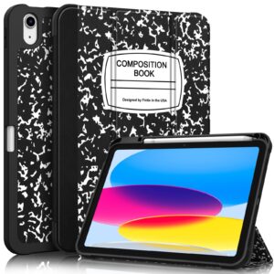 fintie slimshell case for ipad 10th generation 10.9 inch tablet (2022 release) - flexible soft tpu stand back cover with pencil holder, auto sleep/wake, composition book black