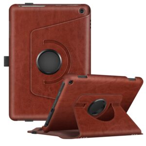 fintie case for kindle fire hd 8 & hd 8 plus tablet (fits both 12th gen 2022 & 10th gen 2020 release) - 360 degree rotating swivel stand protective cover with dual auto sleep wake, brown