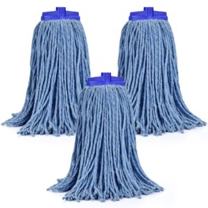 matthew cleaning screw-on heavy duty cotton wet mop replacement heads(blue, large,3pack) with 2 pack microfiber cloth for residential & commercial floor cleaning use- fit standard american screw