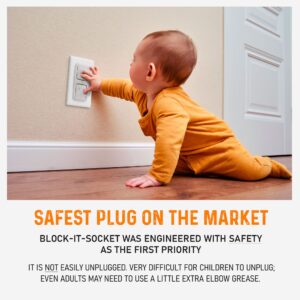 Block-It-Socket - Outlet Covers Baby Proofing (Made in USA) Never Lose an Outlet Plug Cover Again, Stays Attached to Face Plate, No Choking Hazard - Child Safety Switch (8 Pack - 16 Receptacles) Clear