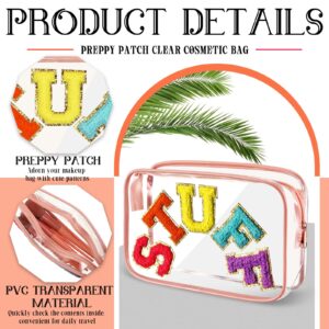 LEIFIDE Preppy Chenille Letter Clear Makeup Bags PVC Clear Zipper Pouches Portable Travel Pouch Transparent Cosmetic Bags Multi Purpose Stuff Bag Vanity Case Clear Coin Purse Waterproof for Women