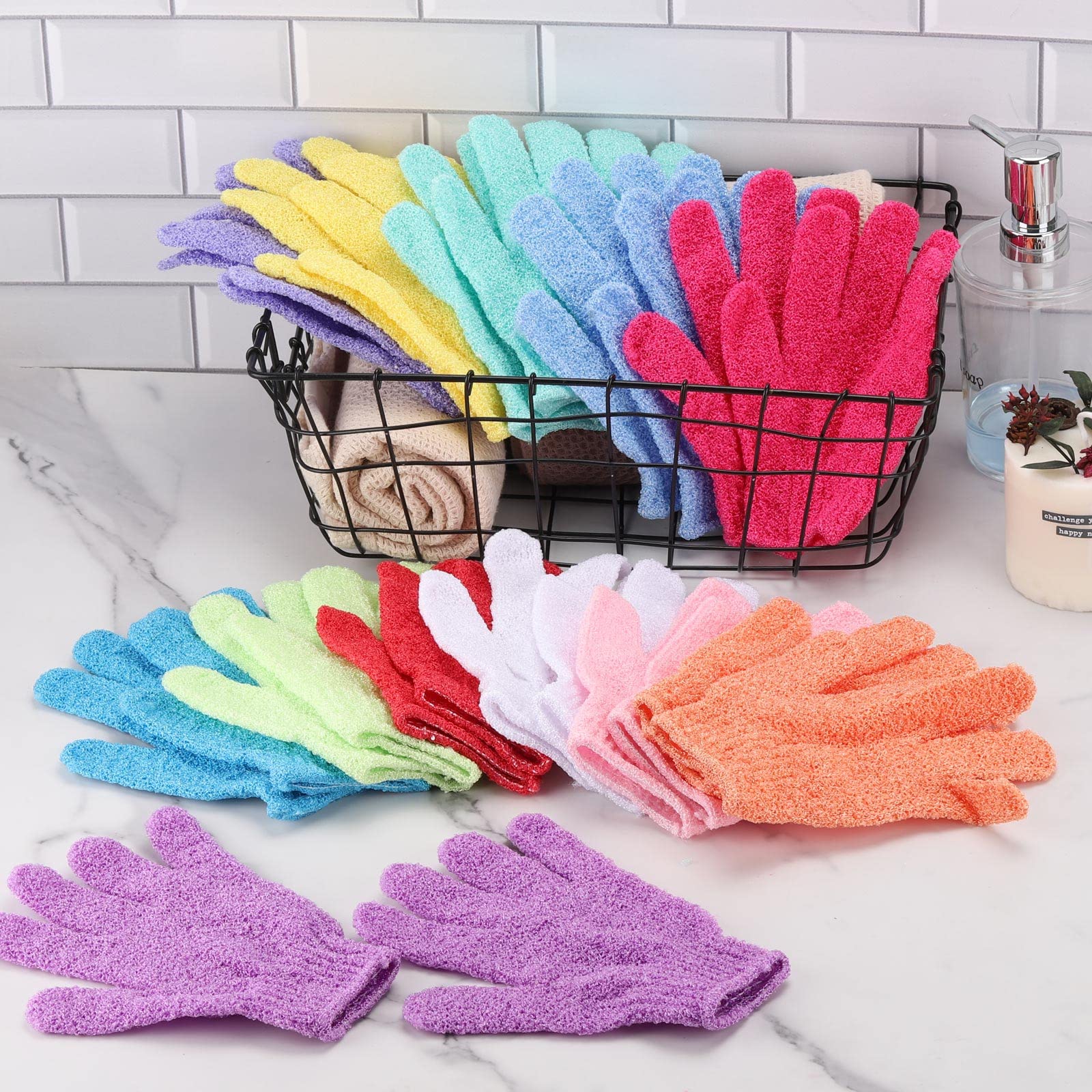 BTYMS 24 Pcs Shower Exfoliating Gloves Hand Exfoliating Glove Body Scrubber Loofah Washing Gloves for Shower, Spa, Massage and Body Scrubs, Dead Skin Cell Remover