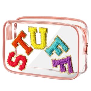 leifide preppy chenille letter clear makeup bags pvc clear zipper pouches portable travel pouch transparent cosmetic bags multi purpose stuff bag vanity case clear coin purse waterproof for women