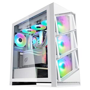 segotep t3 white mid-tower atx gaming pc case, support top & side 360mm radiators, gpu snap-on opening & closing front panel, type-c ready, tool-free disassemble (pre-install one argb & pwm fan)