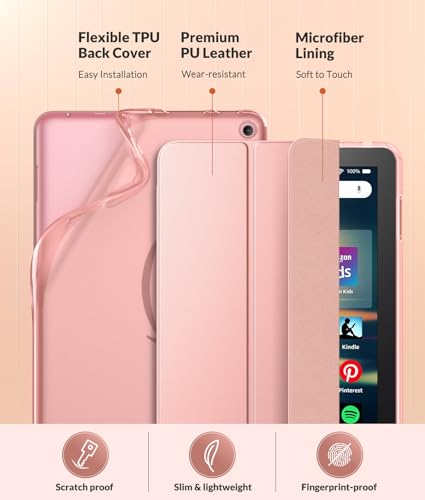 MoKo Case Fits All-New Kindle Fire HD 8 & 8 Plus Tablet (12th Generation-2024/2022 Release) 8", Soft TPU Frosted Colored Back Cover Multi-Angle Slim Smart Shell, Auto Wake/Sleep,Rose Gold