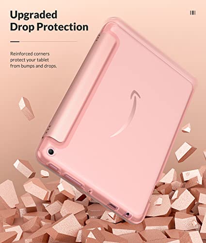 MoKo Case Fits All-New Kindle Fire HD 8 & 8 Plus Tablet (12th Generation-2024/2022 Release) 8", Soft TPU Frosted Colored Back Cover Multi-Angle Slim Smart Shell, Auto Wake/Sleep,Rose Gold