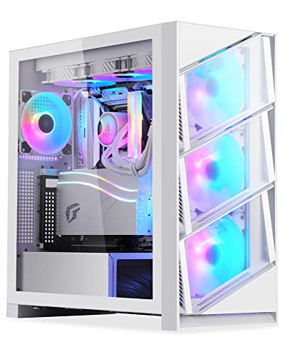 Segotep T3 White Mid-Tower ATX Gaming PC Case, Support Top & Side 360mm Radiators, GPU Snap-On Opening & Closing Front Panel, Type-C Ready, Tool-Free Disassemble (Pre-Install One ARGB & PWM Fan)