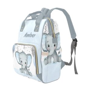 Cute Balloon Elephant Blue Diaper Bags Backpack with Name Personalized Baby Bag Nursing Nappy Bag Gifts