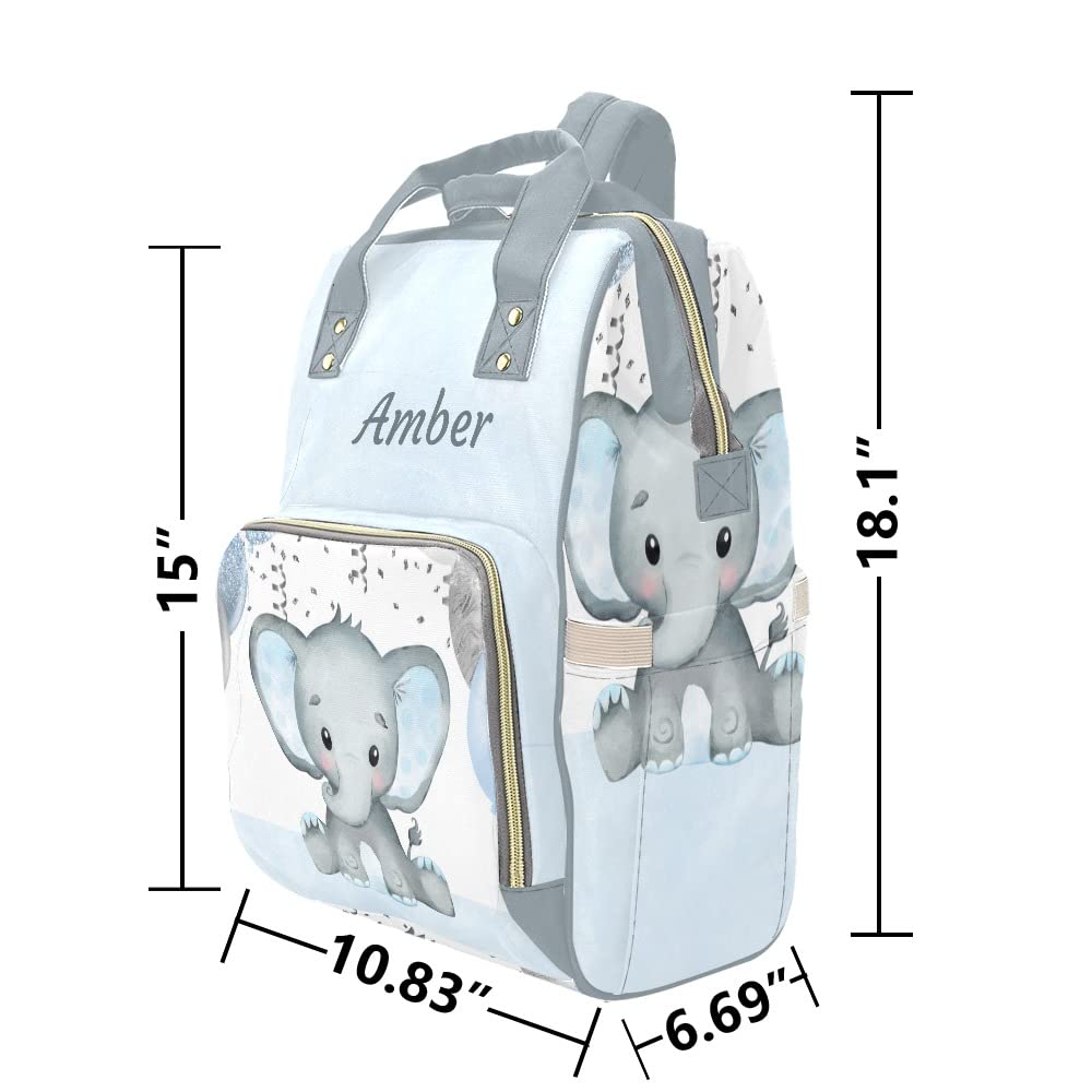 Cute Balloon Elephant Blue Diaper Bags Backpack with Name Personalized Baby Bag Nursing Nappy Bag Gifts