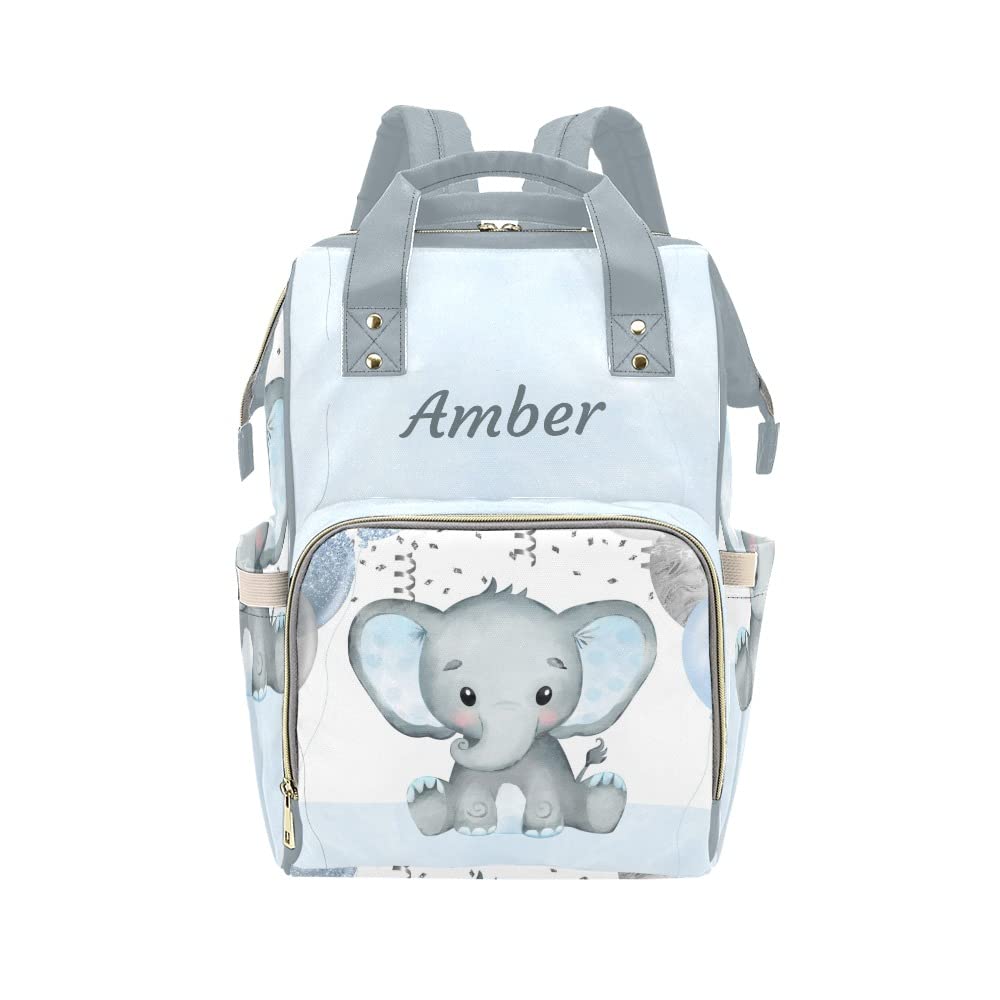 Cute Balloon Elephant Blue Diaper Bags Backpack with Name Personalized Baby Bag Nursing Nappy Bag Gifts