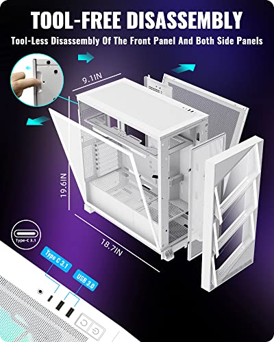 Segotep T3 White Mid-Tower ATX Gaming PC Case, Support Top & Side 360mm Radiators, GPU Snap-On Opening & Closing Front Panel, Type-C Ready, Tool-Free Disassemble (Pre-Install One ARGB & PWM Fan)