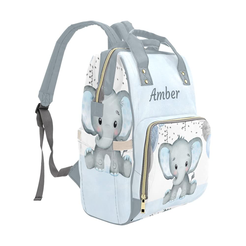 Cute Balloon Elephant Blue Diaper Bags Backpack with Name Personalized Baby Bag Nursing Nappy Bag Gifts