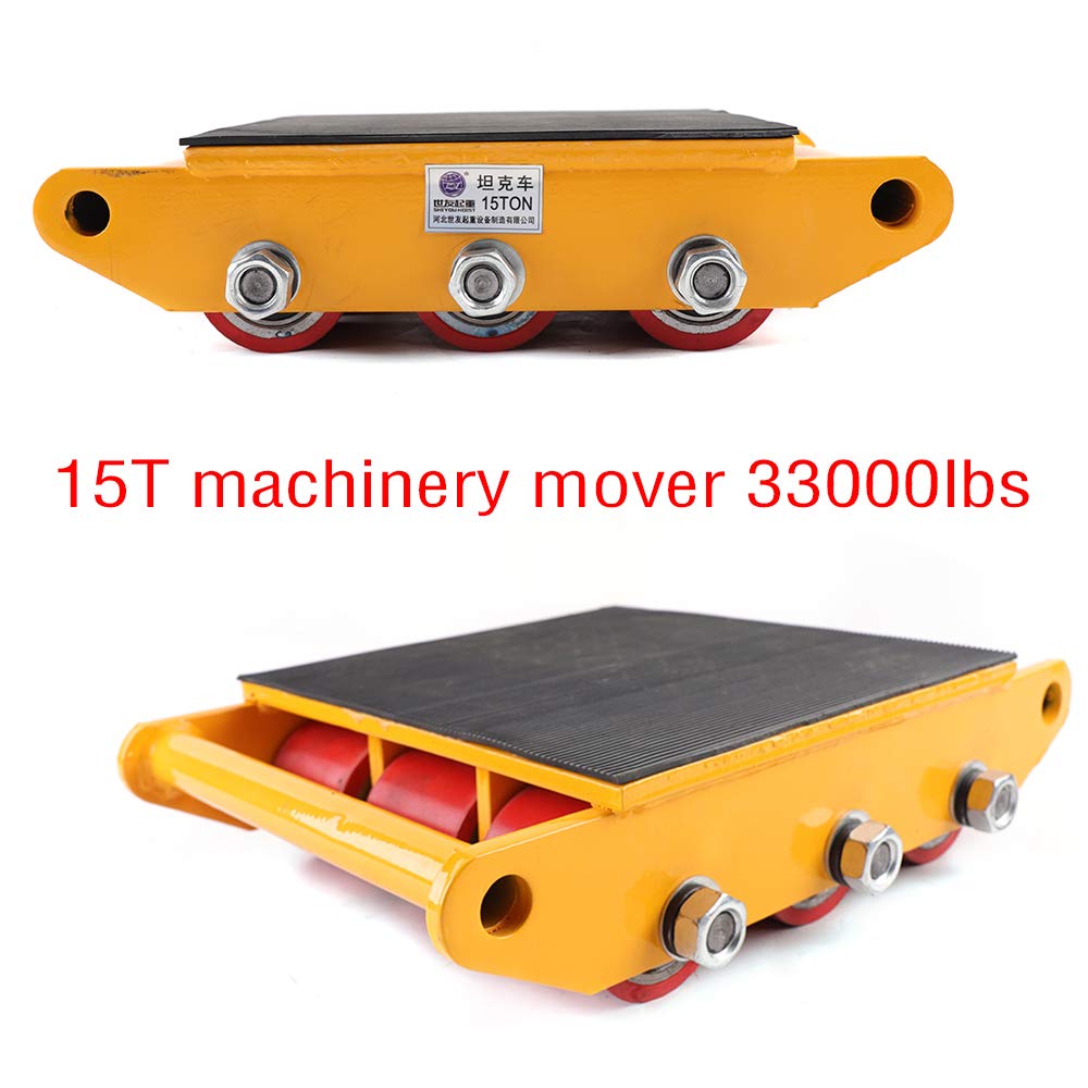 Machinery Mover, 15T Machinery Skate Dolly, 33000lbs Machinery Moving Skate, with 360° Rotation Cap and 9 Rollers, Heavy Duty Industrial Moving Equipment, Yellow, 1pc