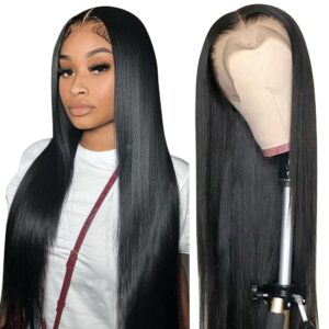 cute bein 210% density 13x6 30 inch hd lace front wigs human hair pre plucked glueless straight human hair wigs for black women brazilian lace frontal wigs with baby hair free part