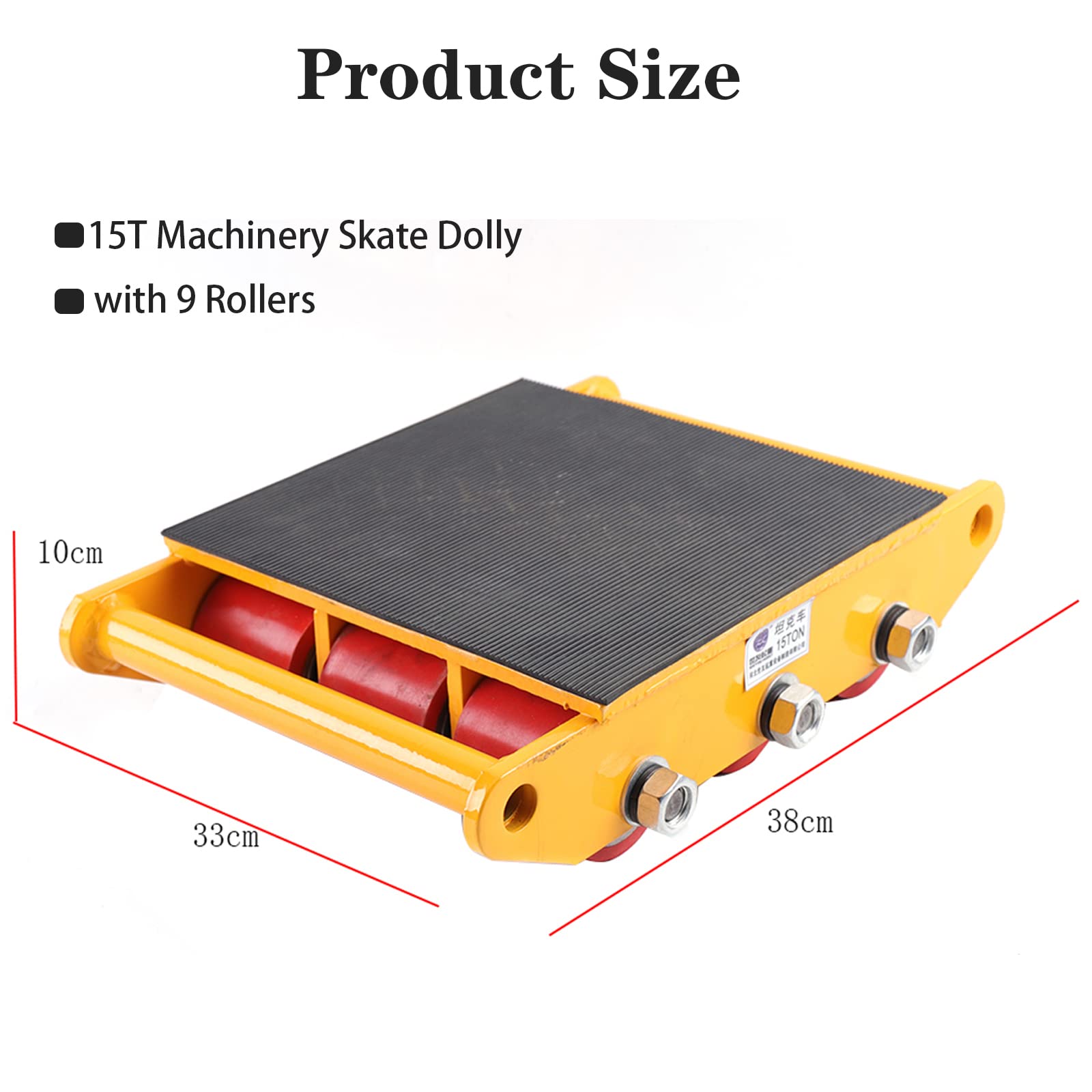 Machinery Mover, 15T Machinery Skate Dolly, 33000lbs Machinery Moving Skate, with 360° Rotation Cap and 9 Rollers, Heavy Duty Industrial Moving Equipment, Yellow, 1pc