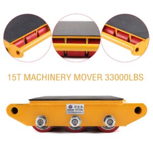 Machinery Mover, 15T Machinery Skate Dolly, 33000lbs Machinery Moving Skate, with 360° Rotation Cap and 9 Rollers, Heavy Duty Industrial Moving Equipment, Yellow, 1pc