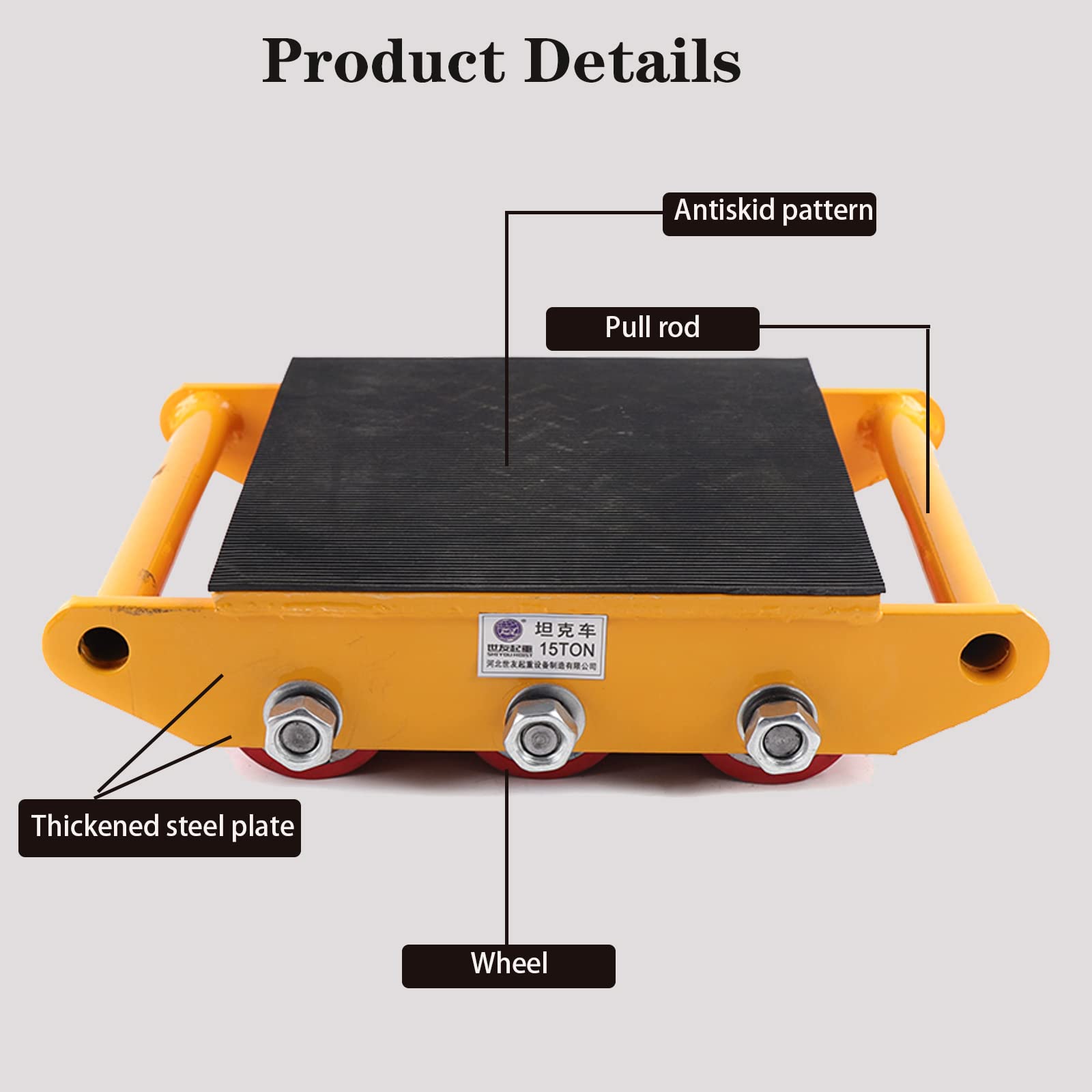 Machinery Mover, 15T Machinery Skate Dolly, 33000lbs Machinery Moving Skate, with 360° Rotation Cap and 9 Rollers, Heavy Duty Industrial Moving Equipment, Yellow, 1pc