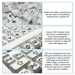 OLizee® 125 Keys Large Print Keycaps PBT Keycaps Full Set Oversized Print Letters Cherry Profile Keycap Set Gaming Keyboard Keycaps for Poor Eyesight MX Switches Mechanical Keyboard