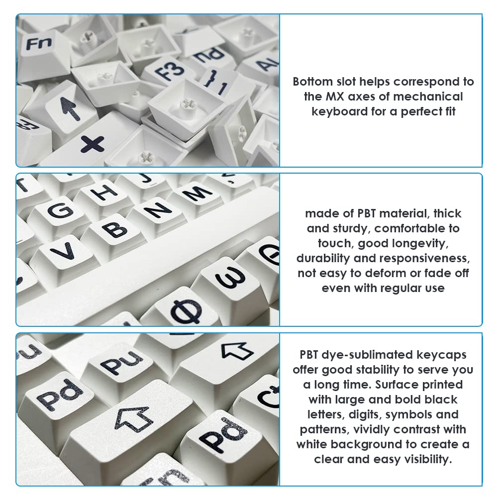 OLizee® 125 Keys Large Print Keycaps PBT Keycaps Full Set Oversized Print Letters Cherry Profile Keycap Set Gaming Keyboard Keycaps for Poor Eyesight MX Switches Mechanical Keyboard