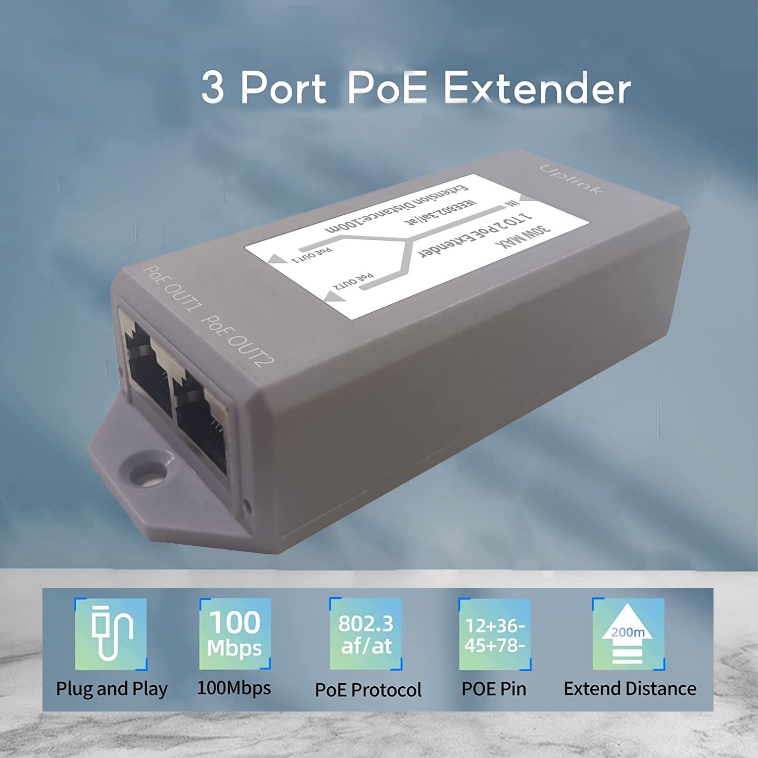 2 Port PoE Extender PoE+ Repeater 100Meters(328 ft) Extender 1 in 2 Out Comply IEEE 802.3af/at Standard 10/100Mbps for Security PoE Camera Over Cat5/Cat6 or UTP Cables …