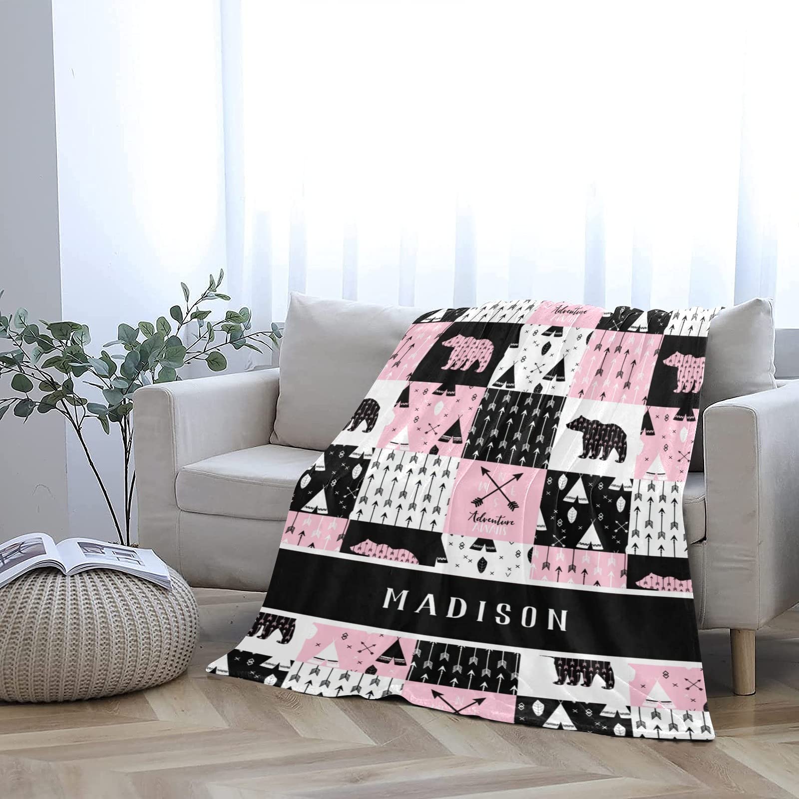 Woodland Custom Baby Blanket for Girls Personalized Baby Blanket with Name Swadding Recieving Blankets Custom Gifts for Newborn Girls Baby Items Essentials - Pink Woodland 30X40in