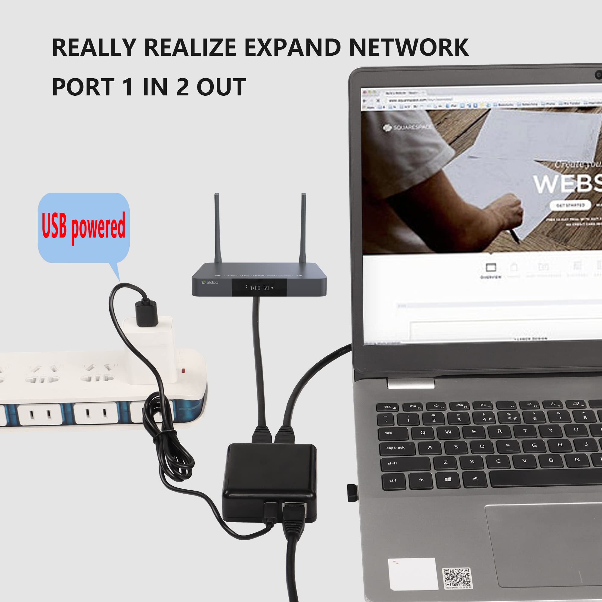 SinLoon RJ45 Network Splitter Adapter Gigabit,1000Mbps Ethernet Cable Splitter 1 to 2, RJ45 Network Extension Connector,Two Devices Share The Internet at The Same Time(Gigabit 1 to 2)