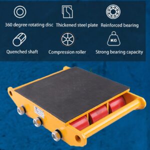 Machinery Mover, 15T Machinery Skate Dolly, 33000lbs Machinery Moving Skate, with 360° Rotation Cap and 9 Rollers, Heavy Duty Industrial Moving Equipment, Yellow, 1pc