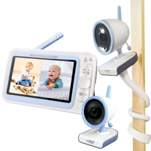 lereve low emf 5" hd baby monitor with 2 cameras, auto noise reduction, smart baby cry detection, no wifi, 20 days battery life, 2-way talk, lull + lereve twist mount for lereve lrx-5 & 52