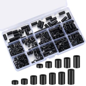 320 pcs electrical outlet screws spacers, black nylon round spacer assortment kit, plastic spacers without threaded, switch and receptacle spacers for screws