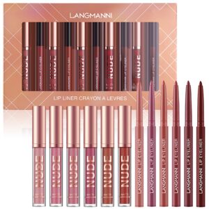 KIMIEYE 12Pcs Lip Liner and Lipstick Set, Super Long Lasting Waterproof Velvety Matte Lipstick High Pigmented Professional Lip Makeup Gift Kit for Women (12PCS,SET A)