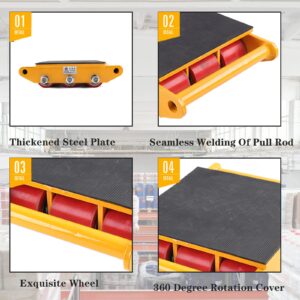 Machinery Mover, 15T Machinery Skate Dolly, 33000lbs Machinery Moving Skate, with 360° Rotation Cap and 9 Rollers, Heavy Duty Industrial Moving Equipment, Yellow, 1pc