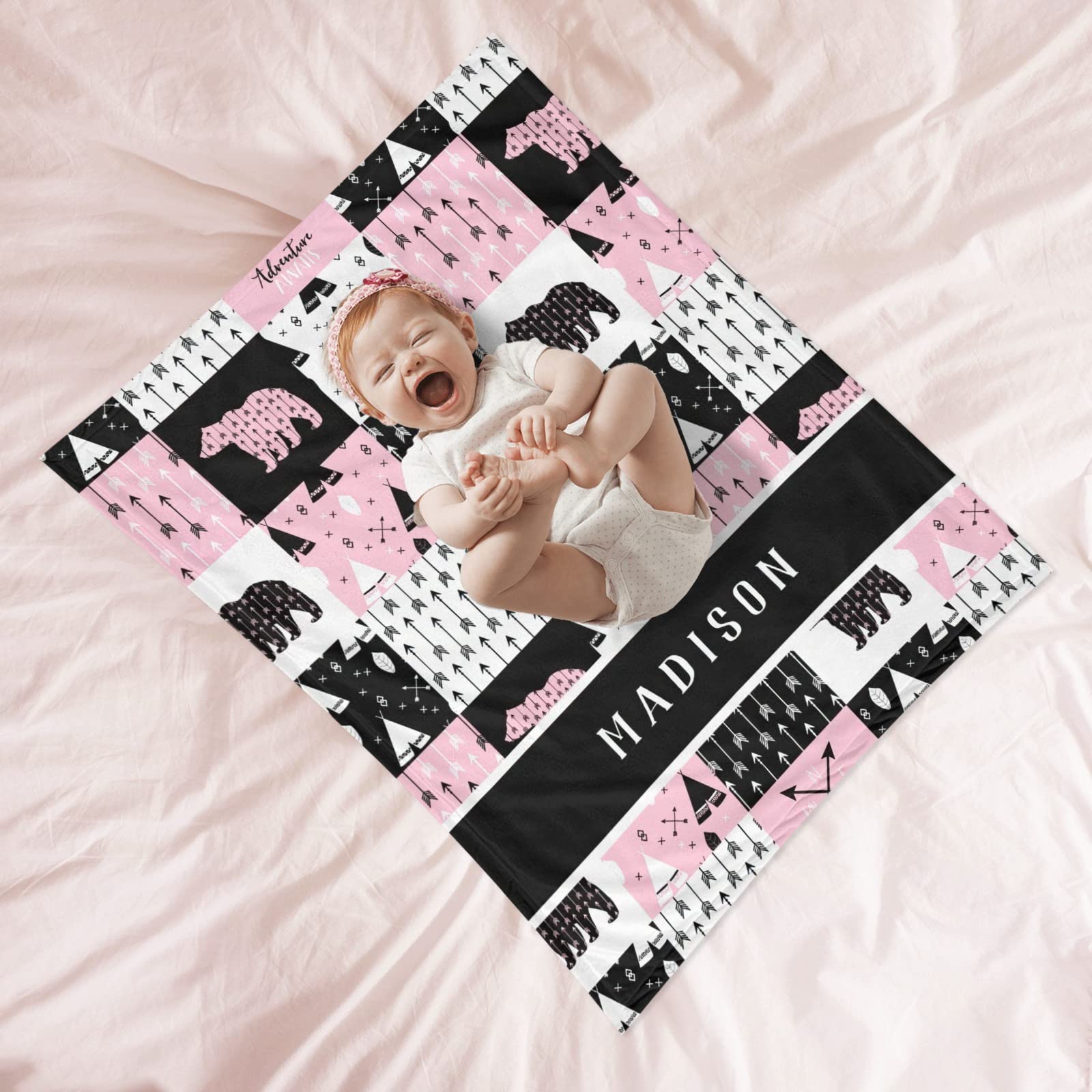 Woodland Custom Baby Blanket for Girls Personalized Baby Blanket with Name Swadding Recieving Blankets Custom Gifts for Newborn Girls Baby Items Essentials - Pink Woodland 30X40in